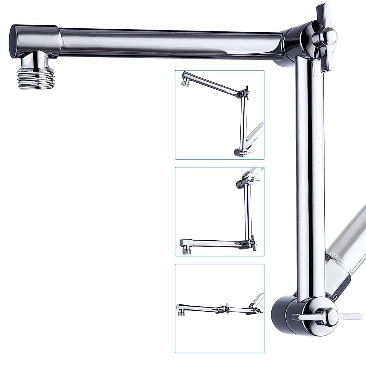 G-Promise Shower Head Extension Arm Solid Brass Adjustable Extender with Lock Joint, Standard 1/2", Rise or Lower Rainfall and Fixed Shower Head, 13" Height/Angle Adjustable Extension Arm Attachment