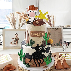 Cowboy Cake Decorations Cowboy Hat and Boot Cake Toppers Cow Cake Topper for Western Cowboy Cowgirl Theme Party Birthday Baby Shower Party Supplies (Cowboy)
