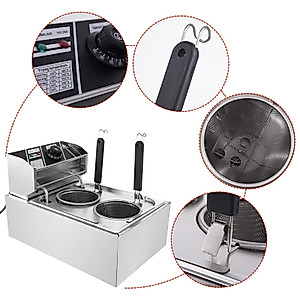 Rrlihjgu Electric Noodle Cooker Pasta Cooker Electric - 1500W Commercial Stainless Steel Two Baskets Pasta Cooker Multifunctional Cooking Equipment for Vegetables, Spaghetti, Dumplings, Fried Snacks