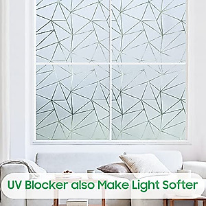 Viseeko Window Privacy Film Decorative Static Clings Sun UV Blocking Non-Adhesive Removable Glass Door Sticker for Home Office 11.8 x 78.7 inches Frosted Triangle