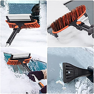 YUICHH 57 inch Car Snow Brush with Ice Scraper and Squeegee for Car Windshield, Extendable Snow Scraper and Brush for Car SUV Truck Bus Boat Detachable, Snow Removal, Frosting Removal, Shovel Ice