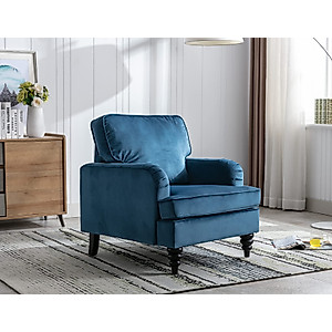 Kmax Accent Chair Velvet Modern Arm Sofa Chair Comfy Single Club Chair with Thick Cushion for Living Room Bedroom, Blue