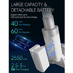 MARK LIVE Electric Mop, Cordless Floor Cleaner, LED Headlight and Water Sprayer with 300ml Tank, Up to 60 Mins of Powerful Spin, Polisher for Hardwood, Tile and Laminate Floors, 6 Mop Pads