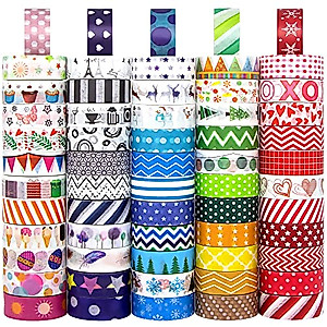 okyanus 60 Rolls Washi Tape Set, Decorative Colored Tape for Scrapbooking Supplies, Bullet Journals, DIY Craft, Gift Wrapping, Planners, Cute Washi Tape for Kids, 15mm Wide