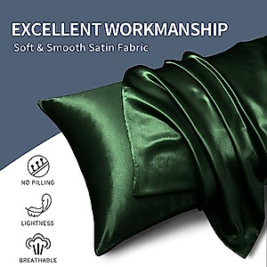 Horbaunal 5 Pieces Satin Duvet Cover Set King Size Emerald Green Duvet Cover with Corner Ties & Zipper Closure, Luxury & Silky Bedding Set, 1 Duvet Cover and 4 Pillowcases (No Comforter)
