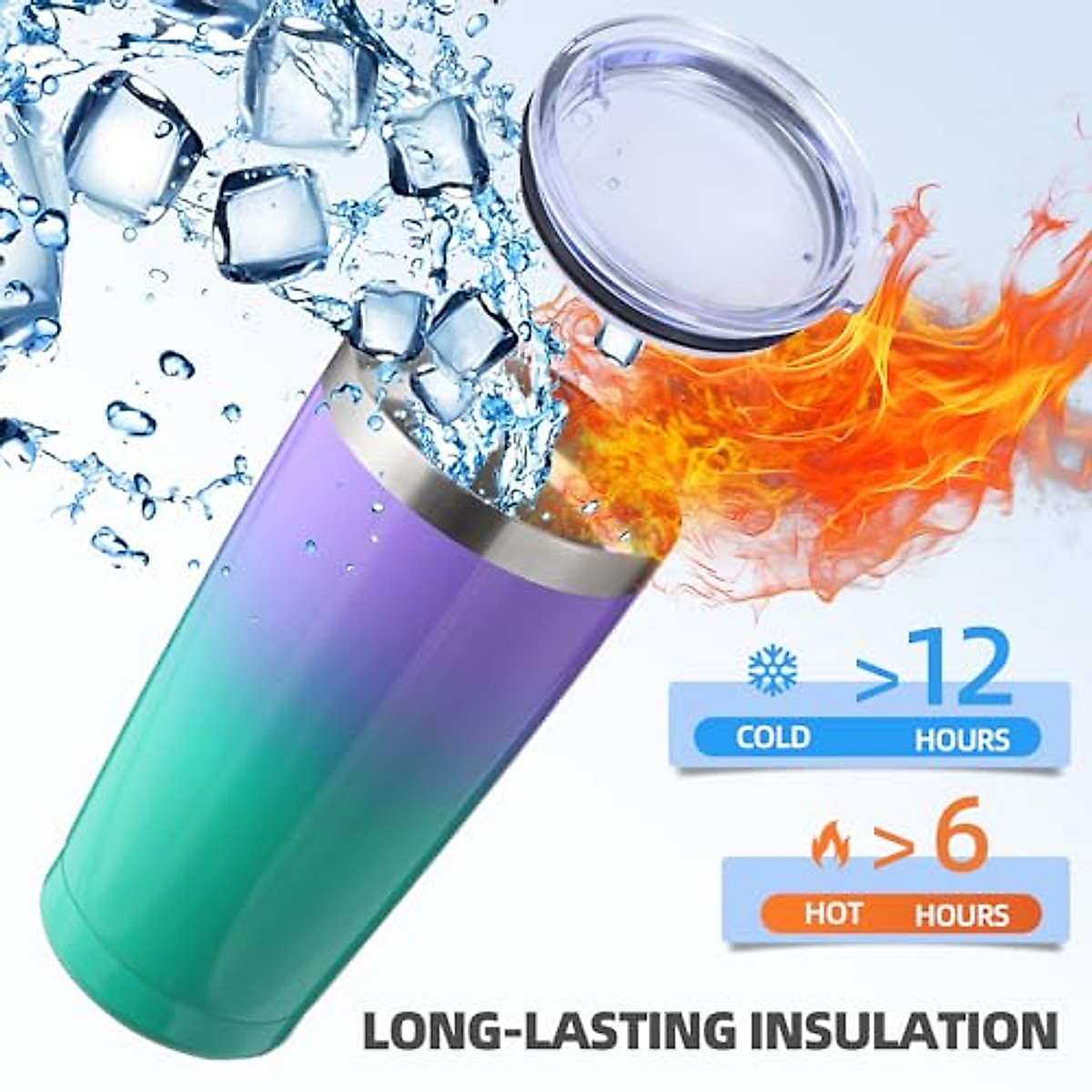 Volhoply 20oz Stainless Steel Tumbler with Lid and Straw Bulk 12 Pack,Double Wall Insulated Travel Iced Coffee Mug Fits Cup holder,Powder Coated Cups for Cold Drinks,Christmas Gifts（Assorted,12 Set）