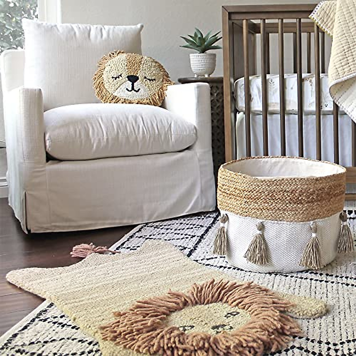 Crane Baby Safari Nursery and Toddler Room Décor, Wool Floor Rug for Boys and Girls, Lion Shape, 23" x 36"