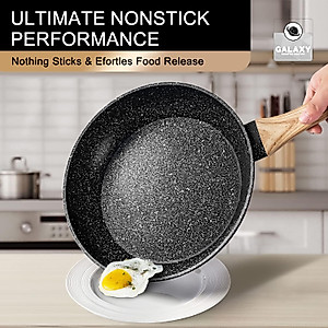 MICHELANGELO Nonstick Frying Pan with Lid, 12 Inch Frying Pan with Stone Coating, Large Frying Pan Granite with Bakelite Handle, Induction Compatible
