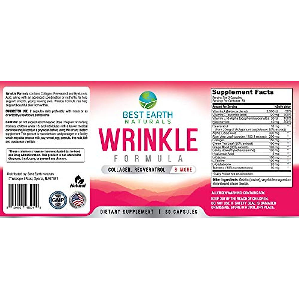 Wrinkle Formula Advanced Anti-Aging, Beauty Supplement, with Collagen, Antioxidants, Glutathion, Resveratrol, and More