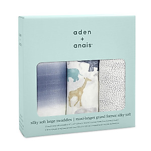 aden + anais Silky Soft Swaddle Blanket, Boutique Muslin Blankets for Girls & Boys, Baby Receiving Swaddles, Ideal Newborn & Infant Swaddling Set, Perfect Shower Gifts, 3 Pack, Expedition