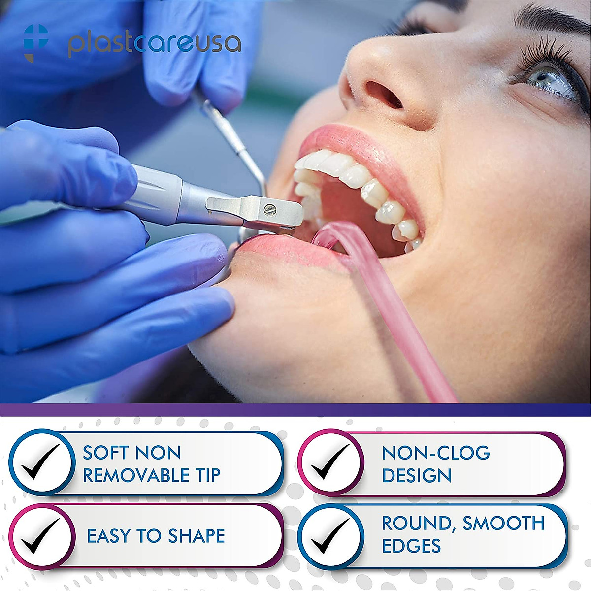 1000 Dental Saliva Ejectors Disposable - Medical Grade Latex Free Evacuation Suction Tips - Flexible Pink Tube with Pink Tip (10 Bags of 100) by PlastCare USA