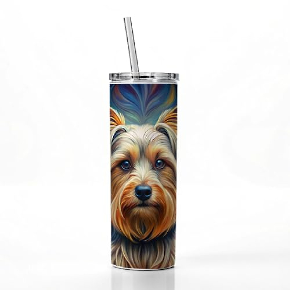 Silky Terrier Dog Art Nouveau Skinny Tumbler 20oz with Straw Insulated Water Bottle Gift
