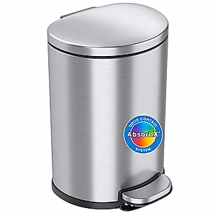 iTouchless SoftStep 2 Gallon Slim Bathroom Trash Can with Odor Filter and Removable Inner Bucket, Stainless Steel, 7 Liter Semi-Round Step Pedal Garbage Bin for Bedroom, Home, Office Cubicle