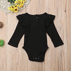 XARAZA Unisex Baby Boy Girl Long Sleeve Ruffle Romper Bodysuit Jumpsuit Tops Sweatshirt Winter Fall Spring Clothes (0-3 Months, Black)