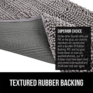 Gorilla Grip Soak Stopper Absorbent Indoor Chenille Doormat, 36x24, Muddy Dog Washable Mat, Quick Dry Soft Microfiber, Durable Rubber Backing, Absorbs Water and Moisture, Door Mat for Entry, Grey