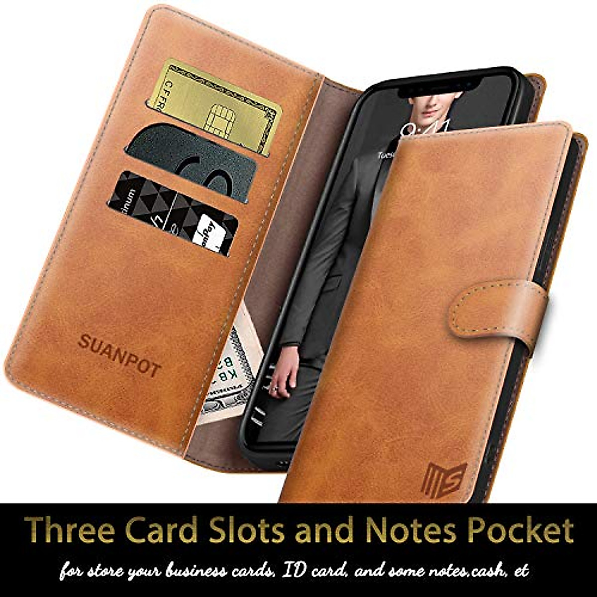 SUANPOT for Samsung Galaxy S10+ /S10 Plus 6.4 (Not Fit S10,S10e) Leather Wallet case with RFID Blocking Credit Card Holder, Flip Folio Book Cell Phone Cover Shockproof case Wallet Pocket 2018 Brown