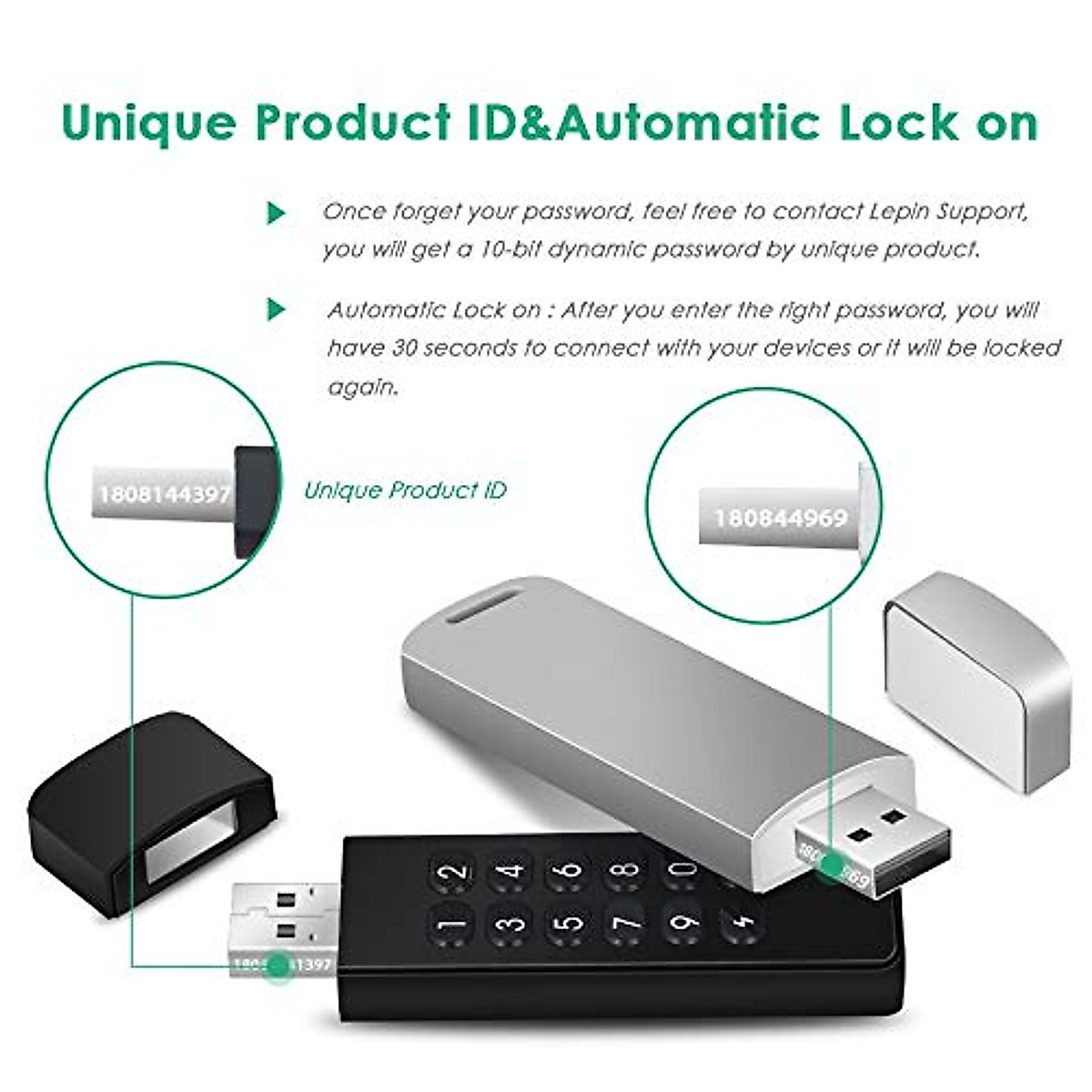 LEPIN 32GB Flash Drive Password Protected Hardware Encrypted USB Flash Drive Secure USB Drive Secret with Keypad U Disk Flash for Personal Data Security