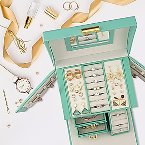 Useeland Jewelry Organizer Box for Mothers Day Gifts, Multifunction Travel Jewelry Case with Mirror, for Bracelets Earrings Rings Necklaces Watches, Gift for Women, Girl, Wife, Mother, Girlfriend