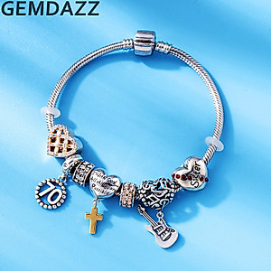 Golden Cross Religious Heart Charms with God All Things Are Possible, 925 Sterling Silver Christian Beads fit Pandora Christmas Bracelet, Gift for Birthday/Easter/Mothers Day/Grandma