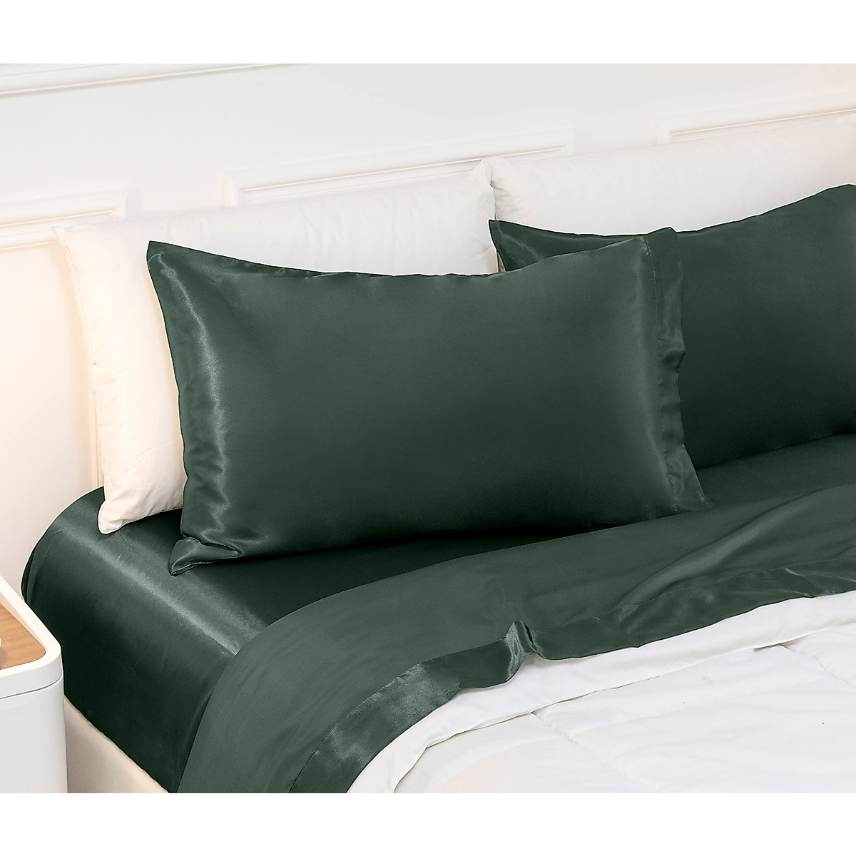 Vonty 2Pcs King Satin Pillowcases - 20x40 Pillow Cases, Forest Green Pillow Cases for Skin Friendly and Hair Protection - Cooling & Silky Satin Pillow Covers with Envelop Closure