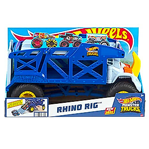 Hot Wheels Monster Trucks Monster Mover Rhino, Toy Car & Truck Hauler, Stores 12 1:64 Scale Monster Trucks or 32 Vehicles
