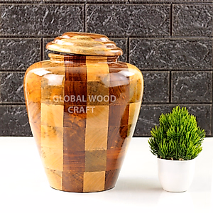 Handmade Mix Wood Urn | Cremation Ash Human Ashes Handcrefted Turn Wood Beautiful Urn | Male & Female Ashes Large Natural Wood & Natural Colour Adult Pet