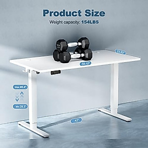 DUMOS Electric Standing Desk-Height Adjustable Table with 3 Memory Presets Ergonomic Computer Workstation with T-Shaped Metal Bracket Suitable for Home Office, 55 x 24 Inches, White
