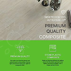 NewTechWood - EverLux Flooring, SPC Vinyl Plank Flooring, Home Decor Bedroom Interlocking Deck Planks, Planet-Conscious Room Flooring, Clamshell Gray, 8.75 x 72 inches, Set of 4 - Sample