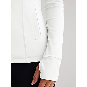 Trendy Queen Womens Lightweight Zip Up Jackets Mock Turtleneck Fall Hoodies Fitted 2024 Athletic Workout Clothes with Pockets White L