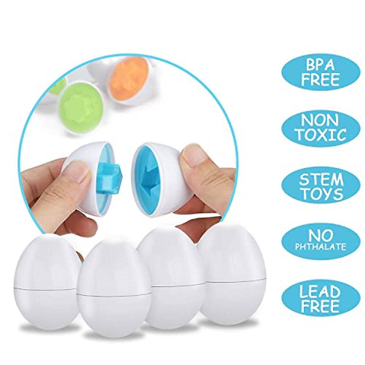 Matching Eggs - Toddler Toys - Color Shapes Matching Egg Set - Educational Color, Shapes and Sorting Recognition Skills - Sorting Puzzle for Kid Baby Toddler Boy Girl, Easter Basket Gift (12 Eggs)