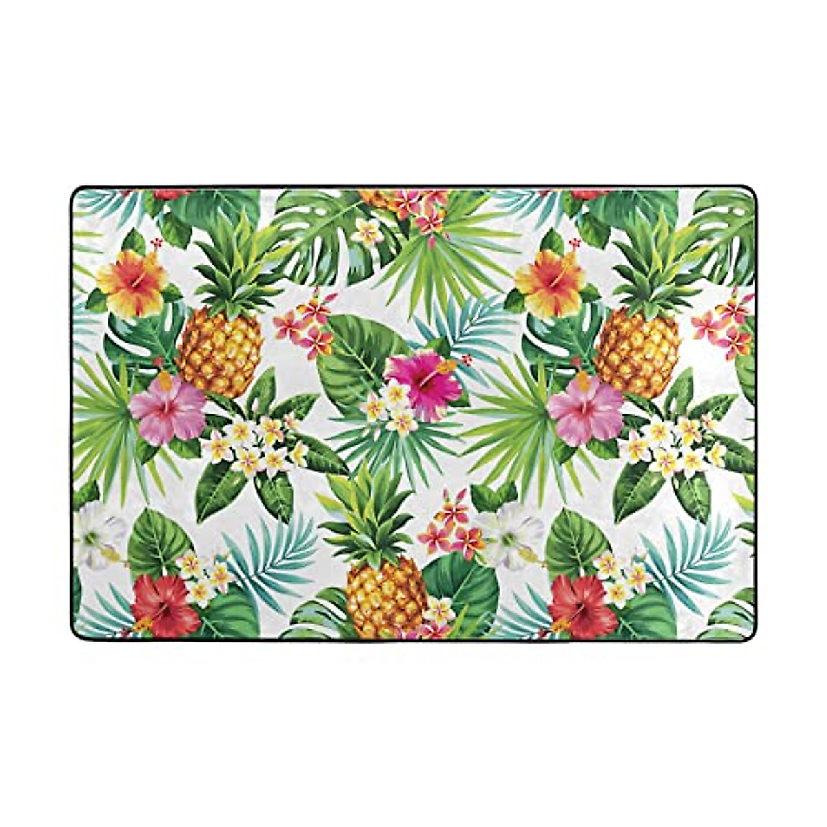 VIGTRO Tropical Pineapple Floral Area Rug 36×24in Spring Palm Fronds Floor Carpet Non-Slip Indoor Door Mat for Kitchen Hallway Living Room and Bedroom Area