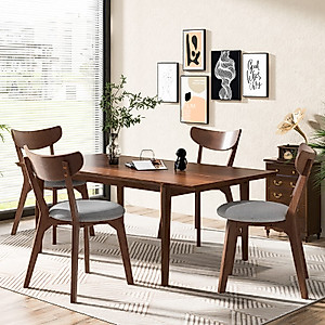 COSTWAY Dining Chairs Set of 2, Mid-Century Modern Kitchen & Dining Chairs with Curved Back and Cushioned Seat, Walnut Finished Wood Living Room Side Chairs for Kitchen, Dining Room, Bistro