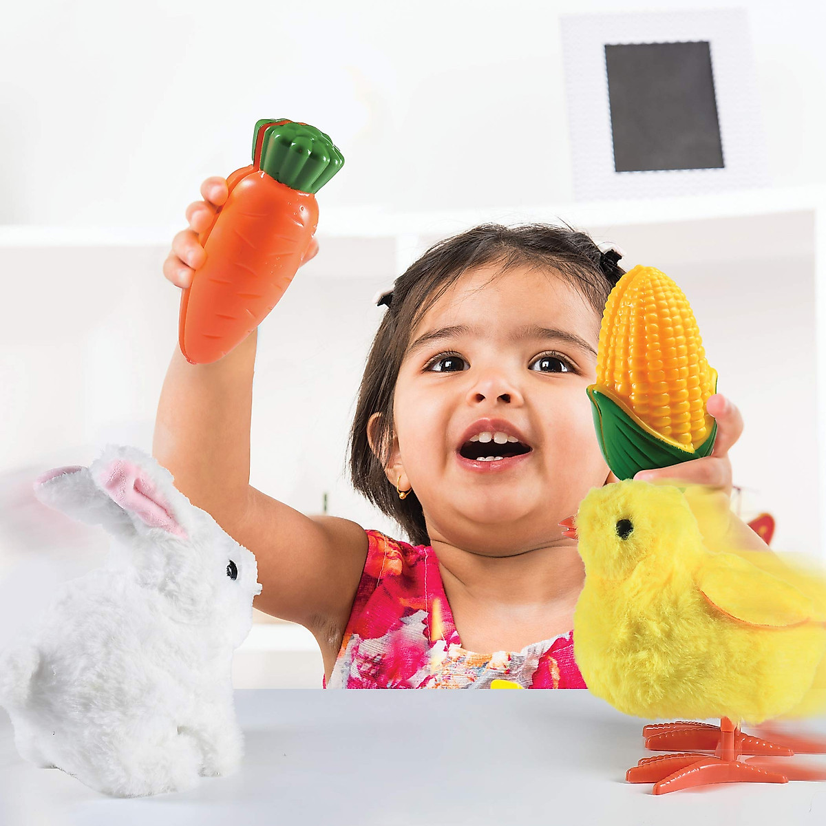 PREXTEX Hopping Bunny Toy - Plush Easter Bunny and Chirping Chick Set (with Carrot and Corn Toy) - Battery-Operated Great Easter Gift for Easter Basket Arrangement for Kids