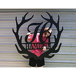 Antler Monogram Est. Sign. Wedding Gift.Hunting, lodge Family Name Sign. Outdoor Name Sign. Anniversary. Last Name Sign. Metal Sign. Front Door.