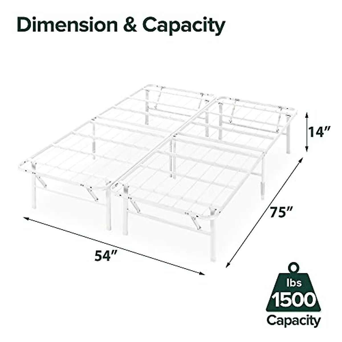 ZINUS SmartBase Tool-Free Assembly Mattress Foundation, 14 Inch Metal Platform Bed Frame, No Box Spring Needed, Sturdy Steel Frame, Underbed Storage, White, Full