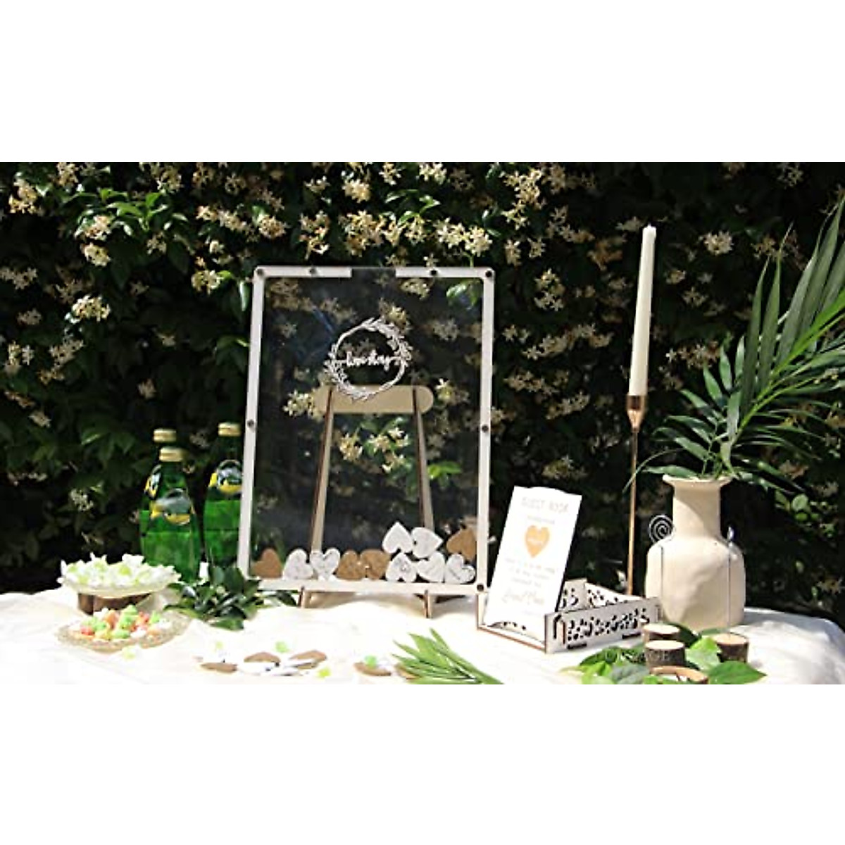 DOUXAGE White Wedding Guest Book Alternative,Rustic Wedding Book for Guests to Sign,Guest Book Frame with Hearts for Reception,Unique Wedding Decorations,Wedding Sign Frame,Baby Shower Guest Book