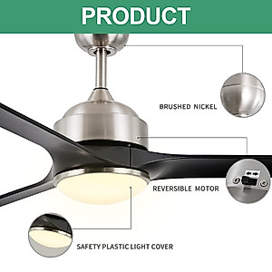 Homeybuff Ceiling Fan with Lights Remote Control, 60-Inch, Brushed Nickel(3 Blades), Dimmable LED Light
