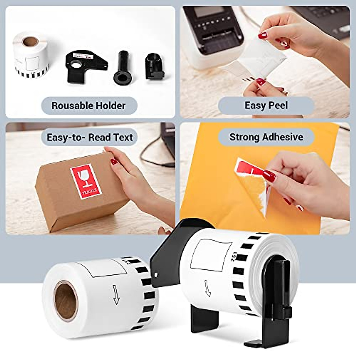 6 Rolls, MarkDomain DK-2251 Black/Red Label on White Paper Tape Compatible Label Roll Brother DK 2251 Continuous Length Replacement Labels 2.4in x 50ft with 1 Frame for QL-800, QL-810W, QL-820NWB