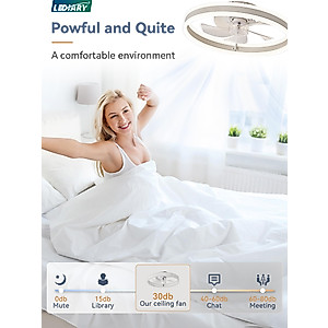 LEDIARY Low Profile Ceiling Fans with Lights, Flush Mount Modern Ceiling Fan and Remote Control, 19.7" LED Bladeless Ceiling Fans, Stepless Dimmable 3 Colors and 6 Speeds - White