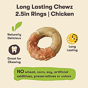 Pet 'n Shape Long Lasting Chicken Chewz - Chicken Wrapped Rawhide - All Natural Dog Treats, 2 Ring, 2.5-Inch Long (60102)