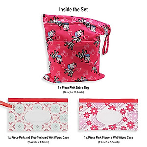 CasenBag Pink Zebra Wet and Dry Diapers Bag with Wet Wipes Cases. (KT-WDCB-002)