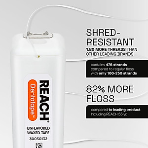 Reach Dentotape Waxed Dental Floss Bundle | Effective Plaque Removal, Extra Wide Cleaning Surface | Shred Resistance & Tension, Slides Smoothly & Easily, PFAS FREE | Unflavored, 100 YD, 6pk