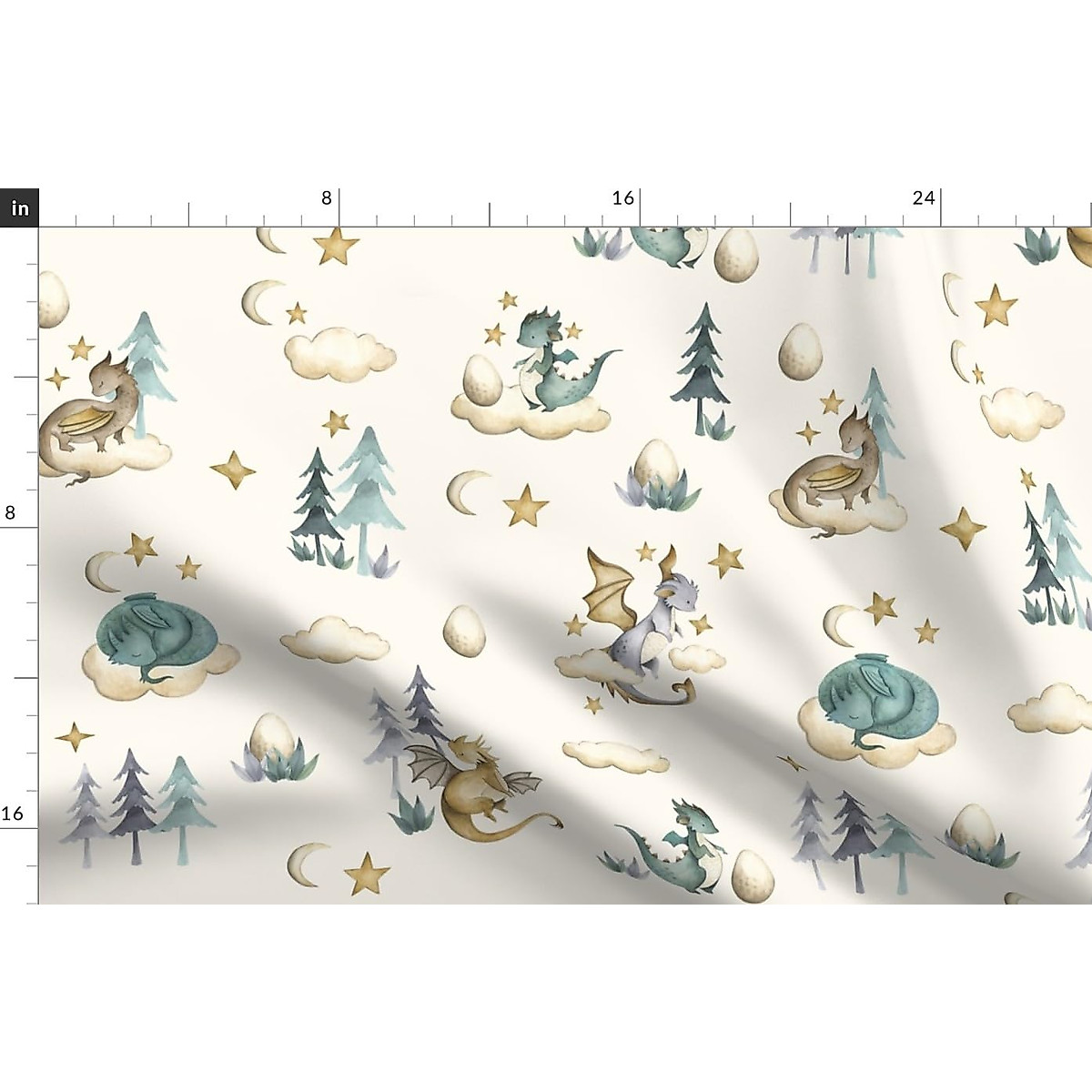 Spoonflower Fabric - Baby Dragon Whimsical Fun Cute Happy Cheerful Fantasy Mythical Beige Printed on Polartec(R) Fleece Fabric by The Yard - Sewing Blankets Loungewear and No-Sew