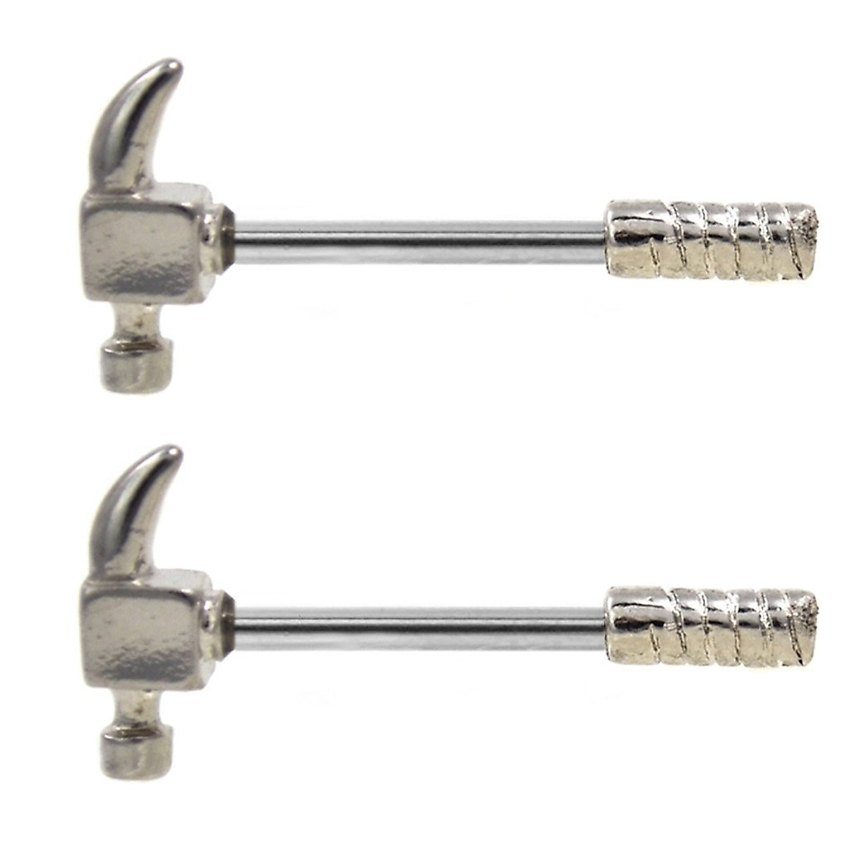 Pair of Hammer Tool Surgical Steel Nipple bar Rings - 14g