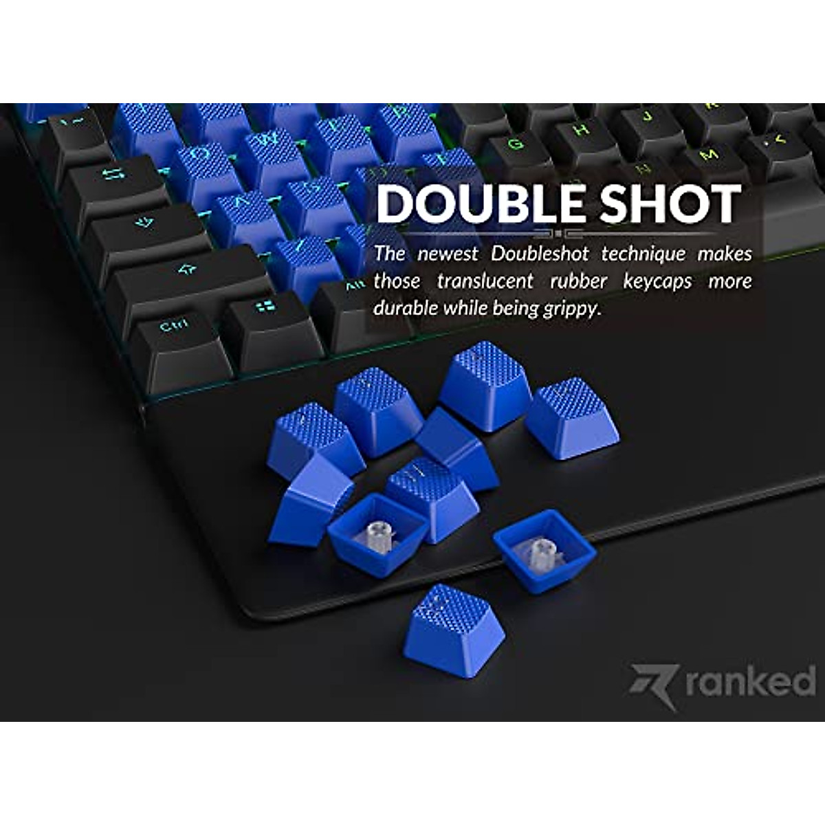 Ranked Rubber Keycap Set | Double Shot Translucent | OEM Profile for Mechanical Gaming Keyboard (Dark Blue, 23 Keys)