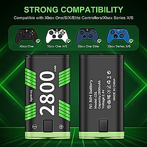 Battery Packs for Xbox One, 4 x 2800mAh Upgrade Large Capacity Battery Packs with Fast Charger Station, Xbox Rechargeable Battery Packs Last Up to 48 Hours for Xbox One Series X/S/Xbox One/X/S/Elite