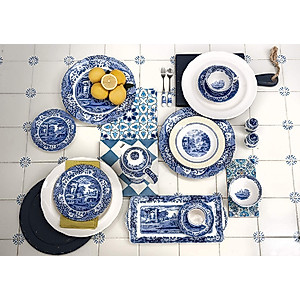 Spode Blue Italian 5-Piece Place Setting | Dinner Plate, Salad Plate, Bread & Butter Plate, Teacup and Saucer | Dishwasher Safe | Made in England from Fine Earthenware