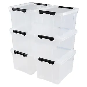 Pekky 22 Quart Latching Storage Container Bin with Wheels, 6 Packs Plastic Storage Tote Box, Clear