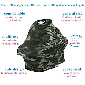 TUOKING Car Seat Covers for Babies, Multi-Use Cover-Silky Mom Nursing Cover Infant Breastfeeding Scarf Shopping Cart High Chair Ultra-Soft Stretchy for Boys and Girls Camo