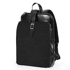 Womens and Men Backpack, Purse Leather 15.6 Inch Laptop Large Travel Business Vintage College Casual Daypack Purse Shoulder Bags, Black+ Brown